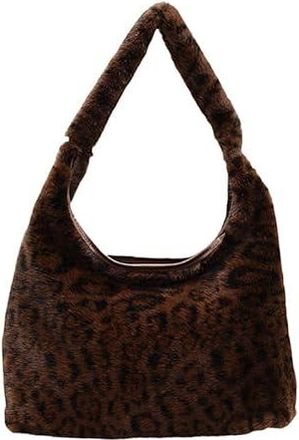 Generic Sac fourre-tout en peluche imprim&eacute; l&eacute;opard, sac bandouli&egrave;re tendance, capacit&eacute; id&eacute;ale pour usage quotidien et f&ecirc;tes