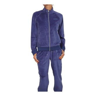 Emporio Armani Emporio Armani Ea7, Femme, Sweatshirts et sweats &agrave; capuche, Bleu, Taille: 38 FR SweaT-shirt de sport zipp&eacute; en velours extensible chenille