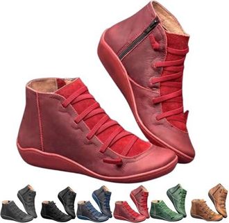 Generic Bottines pour femme sans talon, soutien de la vo&ucirc;te plantaire, confortables &agrave; lacets, bottines plates larges orthop&eacute;diques &agrave; fermeture &eacute;clair lat&eacute;rale