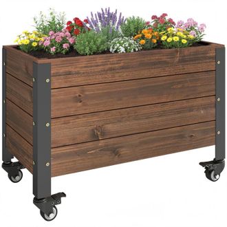 OUTSUNNY Jardini&egrave;re sur&eacute;lev&eacute;e - Outsunny - roues - doublure et trou de drainage - bois massif - 60 x 30 x 41 cm - bois naturel