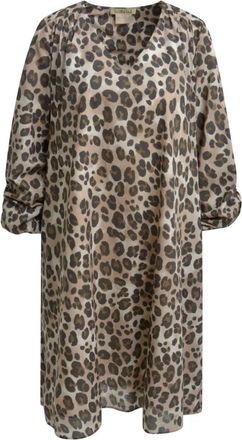 Smith & Soul Damen Sommerkleid, Baumwolle, V-Ausschnitt, Leo Print, Nougat, L