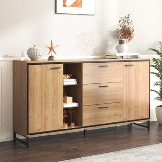 STILVORA Buffet Et Enfilade avec 3 Tiroirs et Niches, LED 16 Couleurs, Style Moderne, en Panneaux de Particules, Naturel, 160&times;40&times;85 cm