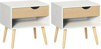 HOMCOM 2er Set Nachttische Nachttische mit Schublade und Ablagefach f&uuml;r Schlafzimmer Wohnzimmer Nachttisch B&uuml;ro Modern Style 50x39x51 cm Wei&szlig; und Eiche