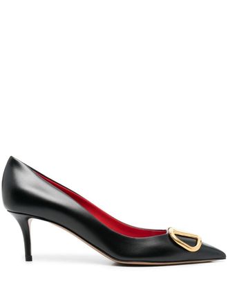 Valentino Garavani escarpins en cuir &agrave; plaque logo - Noir