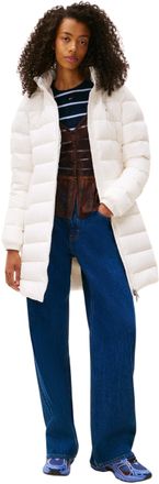 Tommy Jeans Damen Daunenmantel Essential Hooded Down Coat mit Kunstpelz, Wei&szlig; (Ecru), M