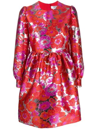 Msgm robe courte évasée à fleurs brodées - Rouge