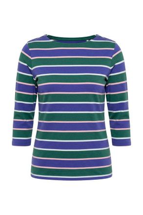 Ulla Popken T-Shirt Shirt Ringel U-Boot-Ausschnitt 3/4-Arm