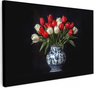 MuchoWow &copy; Leinwandbilder Gro&szlig; 120x80 cm XXL Wall Art Decoration Bilder f&uuml;r die Wand Schlafzimmer Deko Canvas Painting Wanddekoration Wohnzimmer Rot - Blumen -