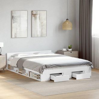 vidaXL Vidaxl - Cadre de lit blanc 120x190 cm avec tiroirs - Bois ding&eacute;nierie - Tiroirs de rangement 38,5x33,5 cm - Assemblage requis