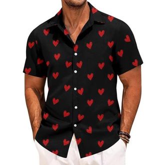 Generic Chemise hawa&iuml;enne en forme de coeur pour homme - Chemise de Saint-Valentin &agrave; manches courtes boutonn&eacute;e pour les vacances tendance, Noir, XXL