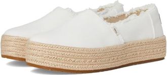 Toms Plateforme Valencia pour Femme, Toile Blanche Large Largeur effiloch&eacute;e, 40 EU