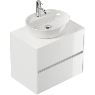 Magnolia Home Badm&ouml;bel Taifun 70cm mit ovalem Aufsatzwaschbecken wei&szlig; Hgl