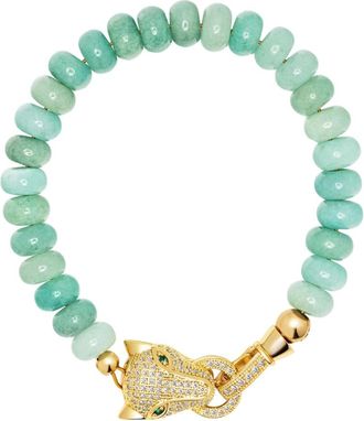Nialaya Femme, Accessoires, Jaune, Taille: S Bracelet Amazonite avec T&ecirc;te de Panth&egrave;re