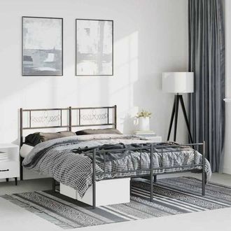 vidaXL Bettgestell mit Kopf- und Fu&szlig;teil Metall Schwarz 150x200 cm Vidaxl