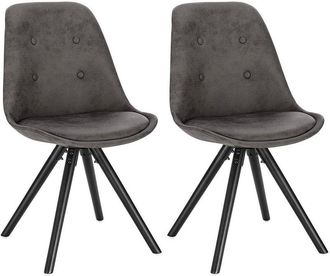 Woltu 2 x Esszimmerstühle 2er Set Esszimmerstuhl, Sitzfläche aus Stoffbezug, Design Stuhl, Küchenstuhl, Holzgestell, Antiklederoptik Anthrazit - Woltu