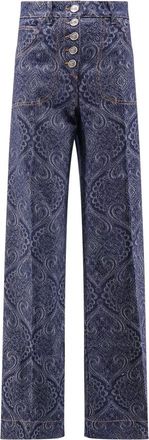 Etro Femme, Jeans, Bleu, Taille: W27 Jean Denim avec Patch Logo en Cuir