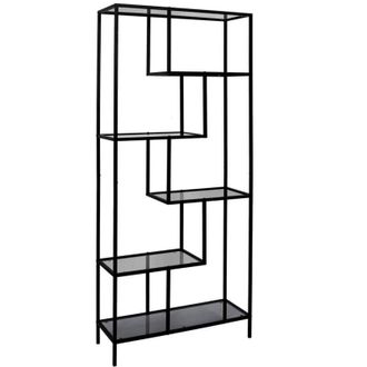 Altobuy ENDIS - Etag&egrave;re 6 Niveaux Verre Fum&eacute; et M&eacute;tal Blanc
