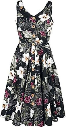 Hell Bunny Robe Année 50 Tahiti Femme Robe mi-Longue Noir 4XL 98% Coton, 2% Élasthanne