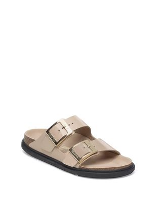 Birkenstock Womens Sandals Arizona Patent Leather Neutral Tones Natural Leather-Eva Slippers Leather/eva Flat Shoes