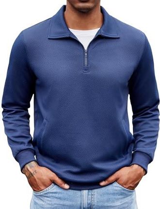 Coofandy Polo Homme Manches Longues en Polyester avec Poche Extensible D&eacute;contract&eacute; Pull &agrave; Fermeture &Eacute;clair Bleu Violet XL