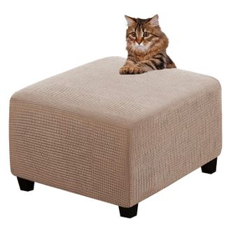 Generic Hockerbezug,quadratisch,Schutz f&uuml;r Fu&szlig;hocker mit dehnbarem,dickem,kariertem,elastischem Boden,abnehmbar und waschbar (Sand,L 57-66 cm)