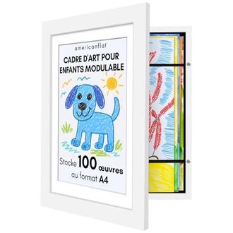 Americanflat Cadre Dessin Enfant &agrave; Changer A4 Blanc avec Passe-Partout et 25,5 x 32 cm sans Passe-Partout - Cadres avec Ouverture Frontale Pouvant Contenir 100 Pi&egrave;