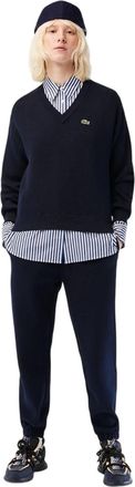 Lacoste Pullover Top f&uuml;r Damen, V-Ausschnitt, gerippt, Regul&auml;r (Dunkles Marineblau)