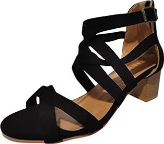 Generic Sandales pour femme avec talon &eacute;l&eacute;gant, chaussures d&eacute;t&eacute; confortables ferm&eacute;es, talon bloc antid&eacute;rapant, lani&egrave;res &agrave; boucle, orteils creux, chaussures &agrave; 