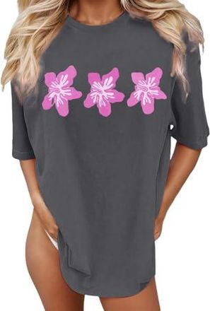 Generic T-shirt pour femme T-shirt Plage T-shirts graphiques surdimensionn&eacute;s pour femmes Baggy Chemises esth&eacute;tiques Hauts de vacances d&eacute;t&eacute;, gris, XXL