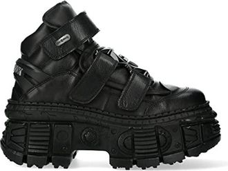 New Rock WALL285-S2 Bottes Gothiques &agrave; Plateforme en Cuir Noir Unisexe 39