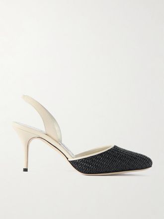 Manolo Blahnik Escarpins À Brides Arrière En Cuir Et En Raphia Casam 70 - Noir