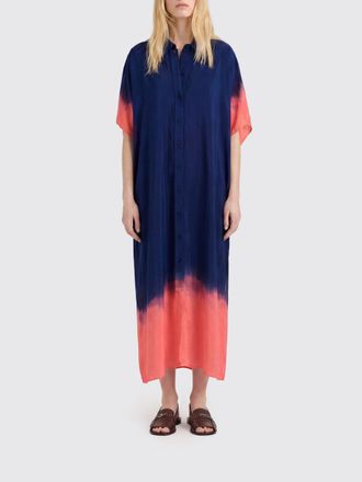 Momoni Robe-chemise midi en soie &agrave; imprim&eacute; abstrait bicolore avec ceinture