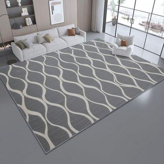 Generic Tapis de Salon Imprim&eacute; Moderne Ondul&eacute; G&eacute;om&eacute;trique Lin&eacute;aire th&egrave;me Moquette Antid&eacute;rapant Lavable &agrave; Poils Ras, Gris &Eacute;cologique Int&eacute;rieur pour Chambre den