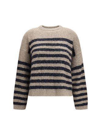 Brunello Cucinelli Cashmere and Merino Wool Striped Sweater - Brown