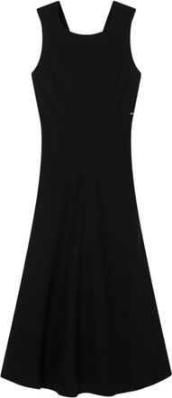 A|X Armani Exchange Femme, Robes, Noir, Taille: 42 FR Robe Midi en Serg&eacute; avec D&eacute;tail Dor&eacute; au Dos