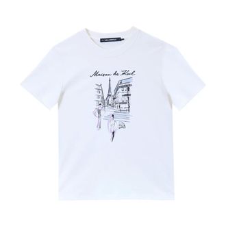 Karl Lagerfeld Femme, Tops, Blanc, Taille: 40 FR Paris Sketch Street T-shirt