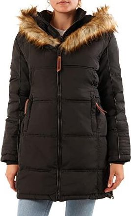 Geographical Norway Beautiful Lady Distribrands - Parka Chaude Femme - Manteau Epais Capuche Fausse Fourrure - Blouson Coupe Vent Hiver - Doudoune Long Doublure (Noir XL 