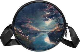 Generic Petit sac &agrave; bandouli&egrave;re Circle Beauty pour femme, petit sac &agrave; bandouli&egrave;re avec fermeture &eacute;clair, bretelles r&eacute;glables, sac &agrave; main rond d&eacute;contract&eacute; pour