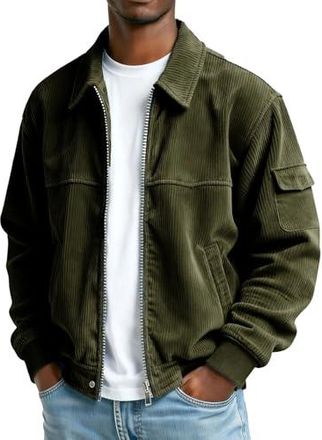 Generic Veste bomber en velours c&ocirc;tel&eacute; pour homme - Couleur unie - Avec poches - Veste de transition pour le printemps - Manteau dhiver chaud - Grandes taille