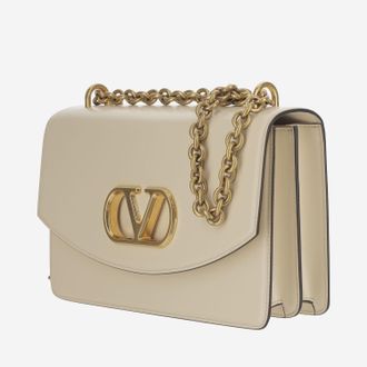 Valentino Garavani Womens Vain Leather Shoulder Bag Beige Calfskin