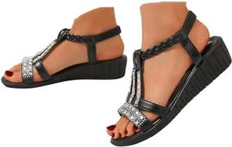 Generic Sandales compens&eacute;es pour femme 2026, strass scintillants, bride en T, sandales plates &agrave; bout ouvert, sandales orthop&eacute;diques habill&eacute;es avec sangle de c