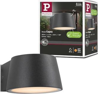 Paulmann 94713 LED Wandleuchte Capea insektenfreundlich IP44 96x128mm 2200K 6W 550lm 230V 98° Schwarz Aluminium Goldlicht Wandlampe Goldllicht