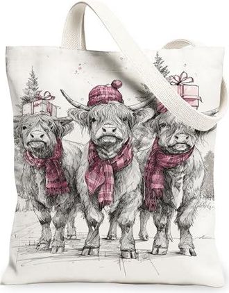 Generic Sacs fourre-tout en toile motif animal rustique r&eacute;utilisable vintage de No&euml;l, blanc, 13x15 Inch