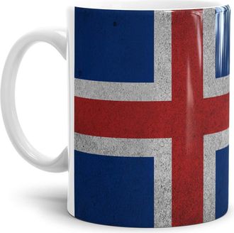 Tassendruck Flaggen-Tasse/Souvenir/Urlaub/Länder-Fahne/Kaffetasse/Mug/Cup - (Island, Retro-Optik)