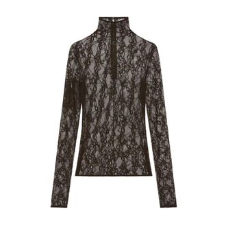 Courr&egrave;ges Oberteil mit Spitzeneinsatz und hohem Kragen - - Knitwear - Damen - Schwarzk - XS