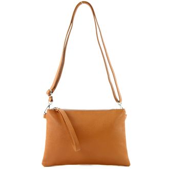 modamoda.de T186 Damen Leder Clutch Umh&auml;ngetasche Abendtasche handmade in Italy, Farbe:Camel