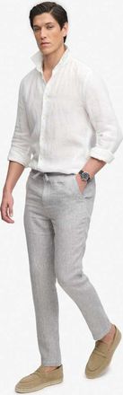 Superdry Merchant - Hose aus Leinen in Chambray-Aschgrau
