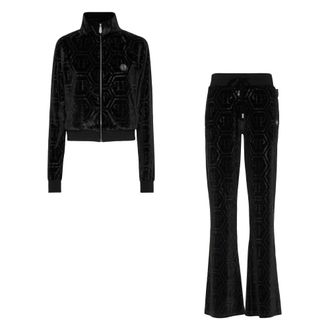 Philipp Plein Femme, Combinaisons et Ensembles, Noir, Taille: 36 FR Ensemble de jogging Haut/Pantalon Strass Monogram