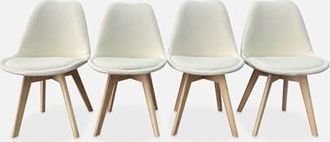 Sweeek Lot de 4 chaises scandinaves NILS revêtement Bouclette Blanche. Pieds Bois de hêtre. Chaise 1 Place