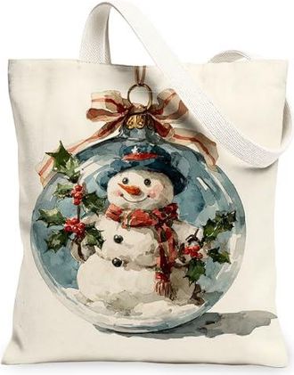 Generic Sac fourre-tout vintage en toile motif bonhomme de neige, sac d&eacute;picerie r&eacute;utilisable, l&eacute;ger et lavable, pour le shopping, les voyages, 33 x 38,1 cm